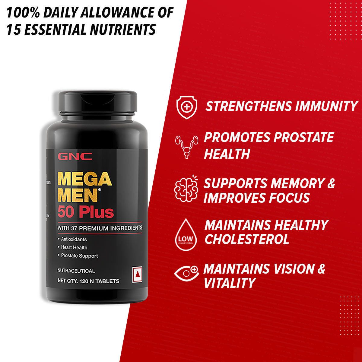 GNC Mega Men 50 Plus Multivitamin For Healthy Heart Prostate Support ...