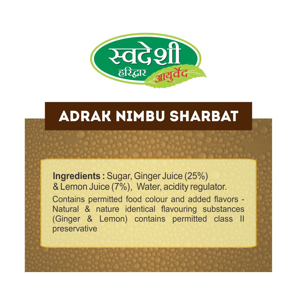 Swadeshi Ayurved Ginger with Lemon Sharbat - 750 ml - DesiPick