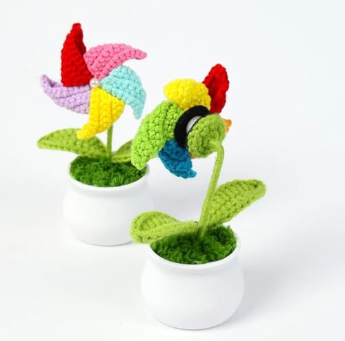 Crochet Flowers Artificial Sunflower Multicolor Fan with Pot - DesiPick