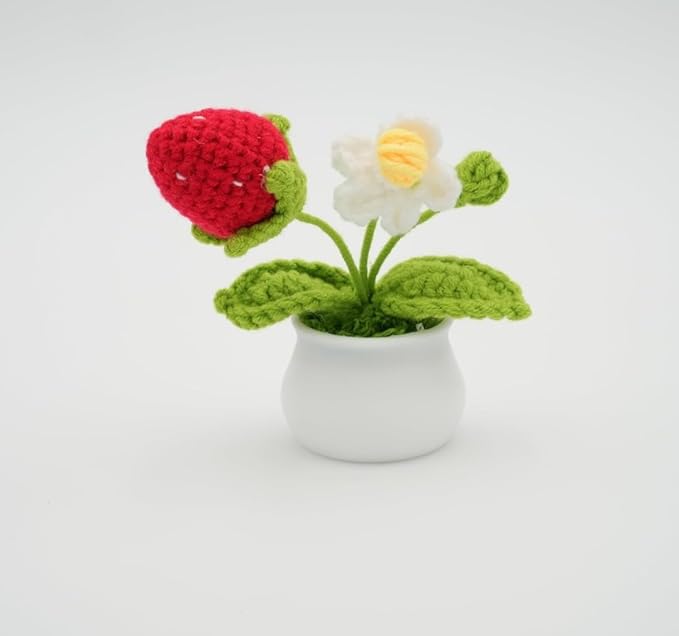 Crochet Flowers Artificial Sunflower Mushroom with Daisy Pot - DesiPick