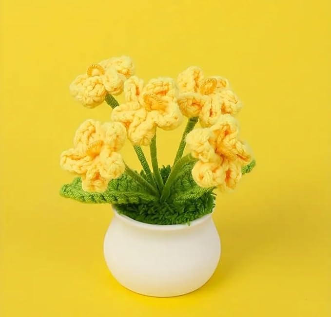Crochet Flowers Artificial Sunflower Small Yellow Daisy with Pot - DesiPick