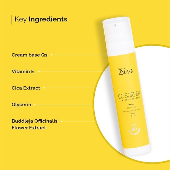 Dive Cc Screen Tinted Sunscreen Spf 50 Pa+++ - 50 ml - DesiPick