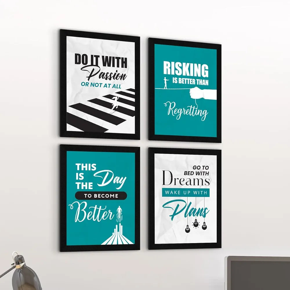 ArtX Paper Dreams Plans Motivational Framed Posters Set of 4 - DesiPick
