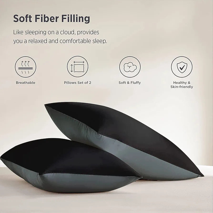 Cloth Fusion Premium Microfiber Soft Pillow Set of 2 Standard Size Bla ...
