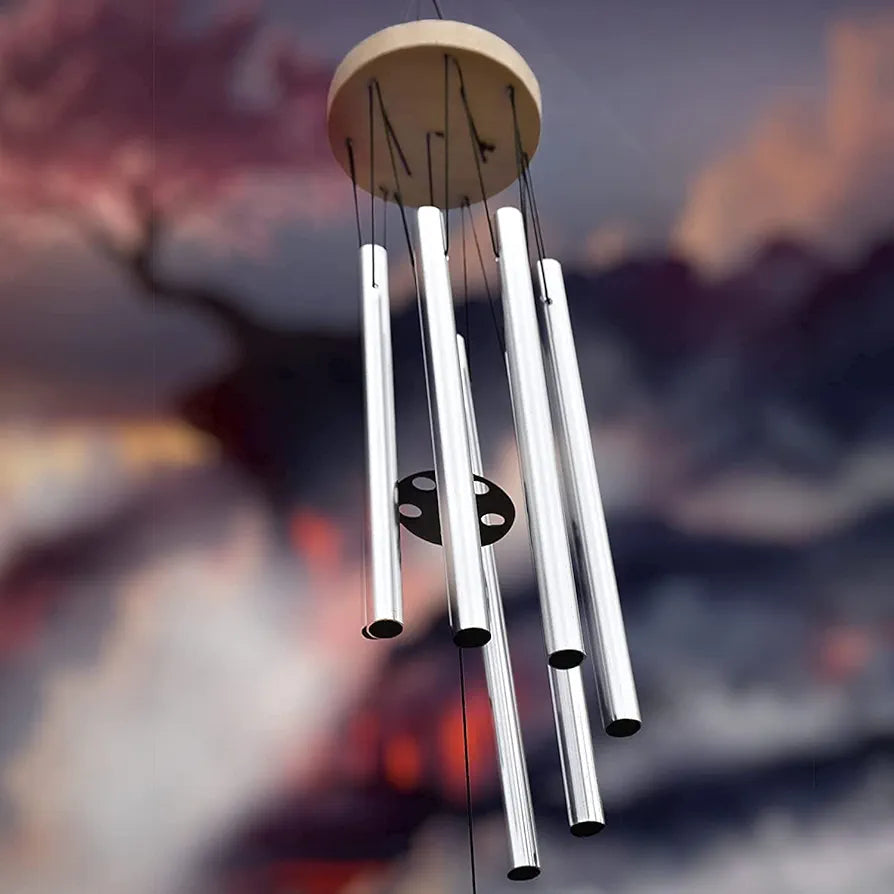 Aluminium 7 Pipe Silver Wind Chimes 24 Inch Long - DesiPick