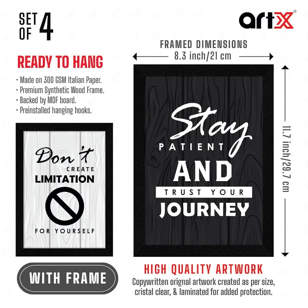 ArtX Paper Stay Patient Motivational Framed Posters Set of 4 - DesiPick