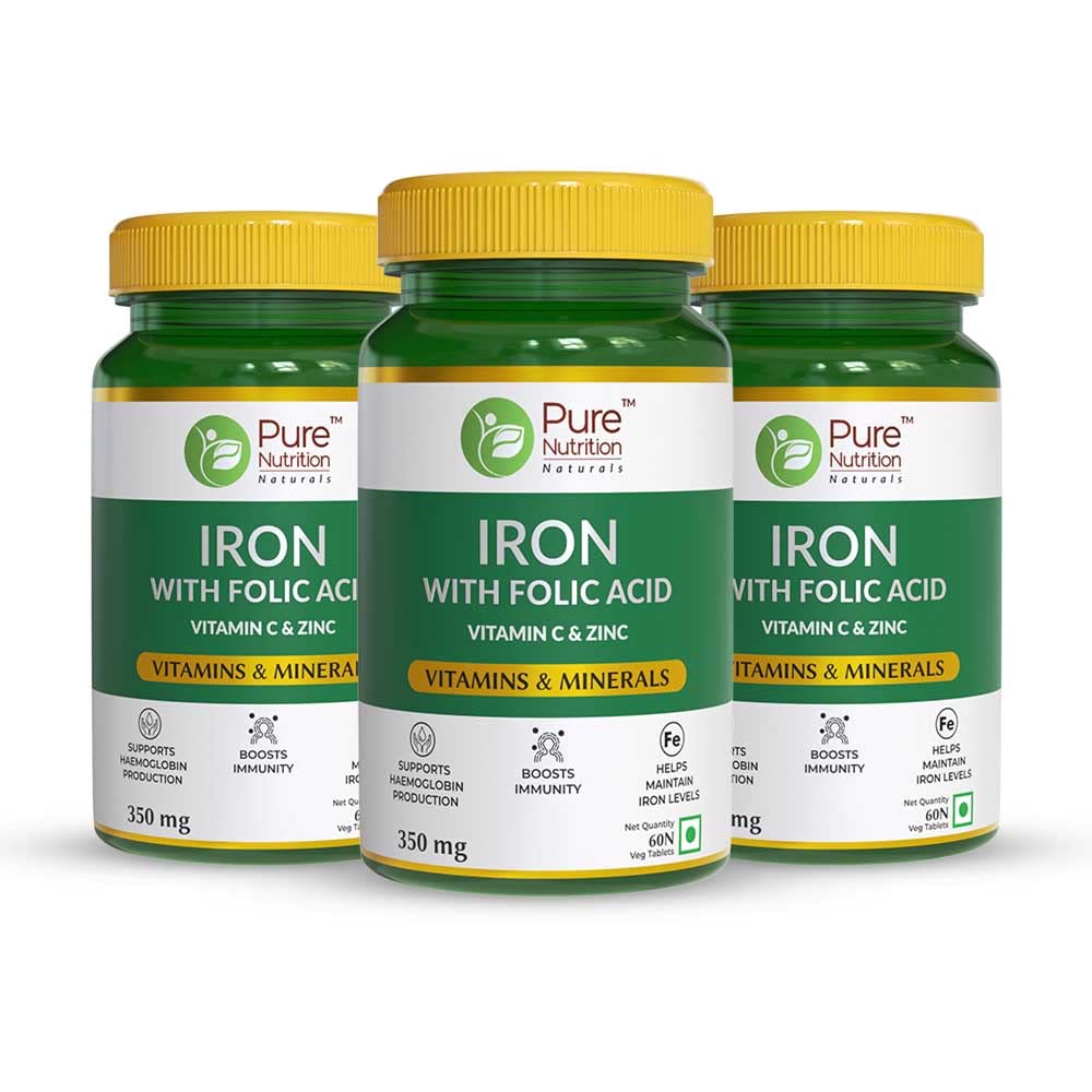 Pure Nutrition Naturals Iron with Folic Acid - 60 tabs - DesiPick