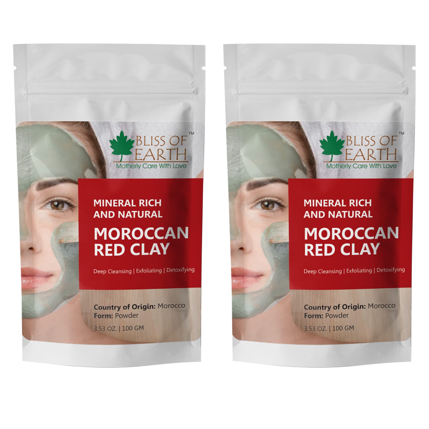 Bliss of Earth Original Moroccan Red Clay Powder - 100 gms Each (Pack ...