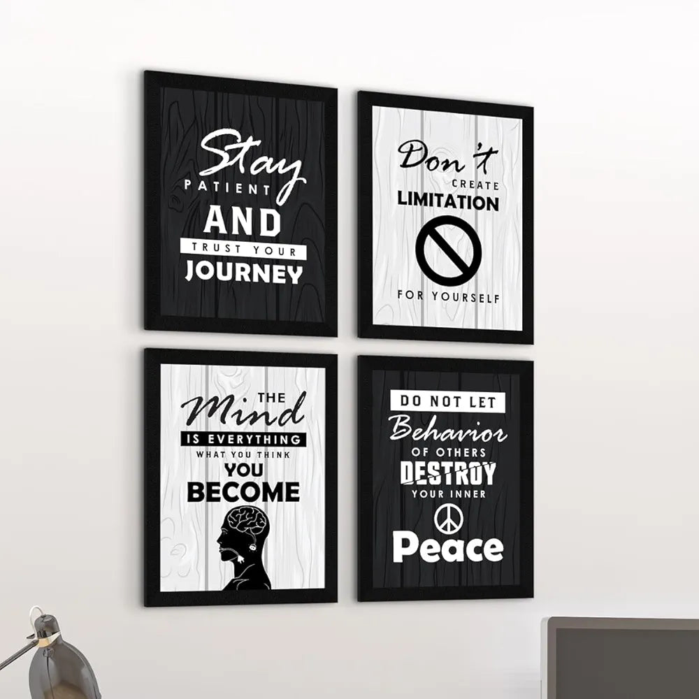 ArtX Paper Stay Patient Motivational Framed Posters Set of 4 - DesiPick