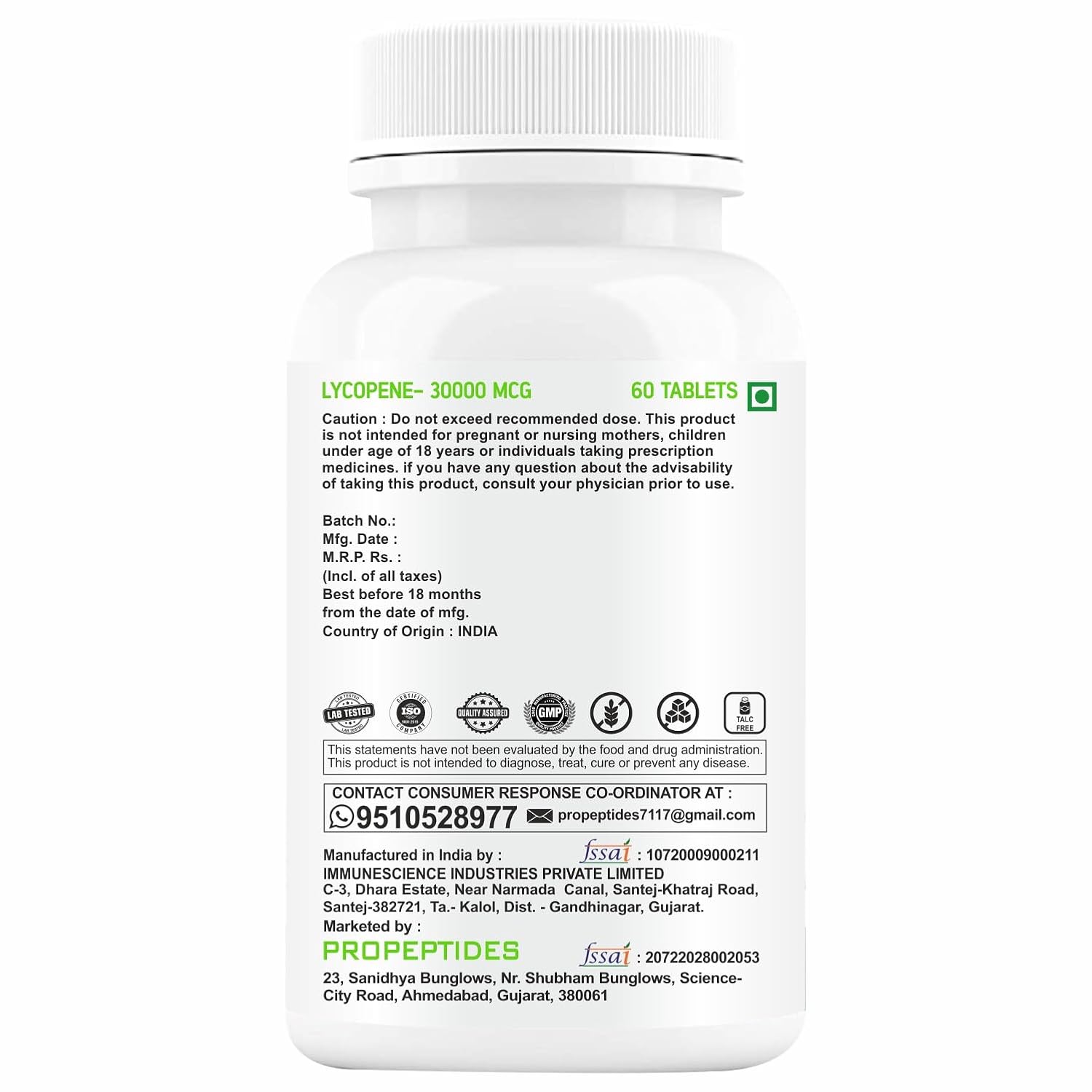 Propeptides Lycopene 30000mcg Tablets - 60 Tabs - DesiPick