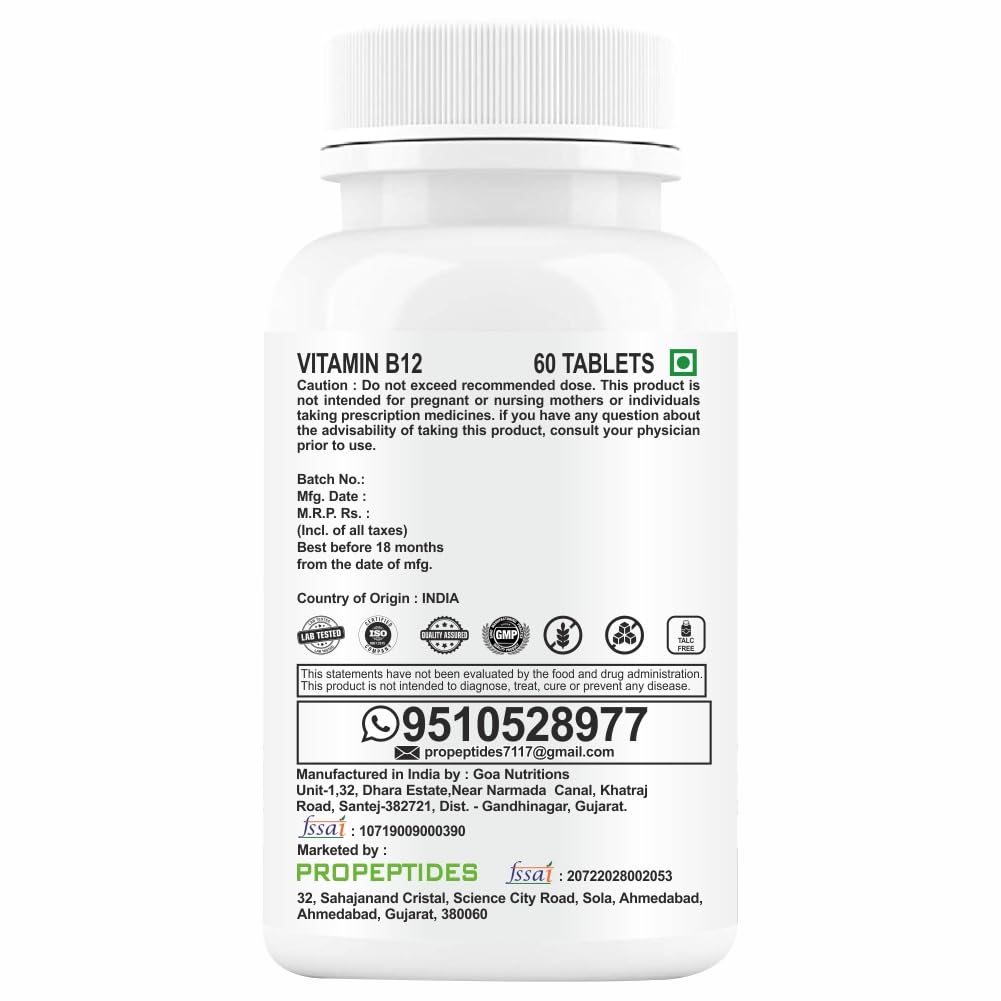 Propeptides Vitamin B12 Supplement Tablets - 60 Tabs - DesiPick