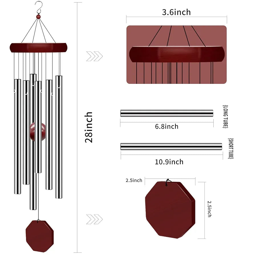 Memorial Wind Chimes Outdoor Large Deep Tone Wind Chime with 6 Tuned T ...