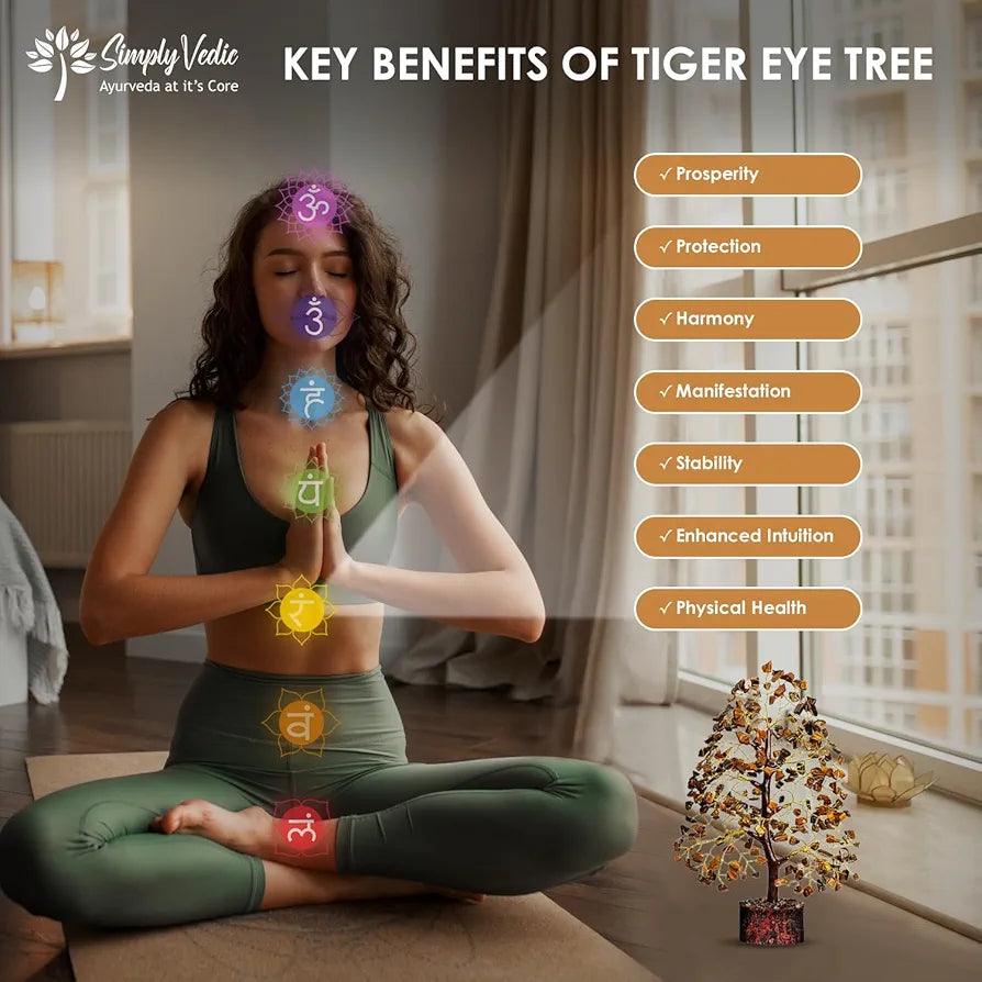 Simply Vedic Chakra Tiger Eye Crystal Tree - DesiPick