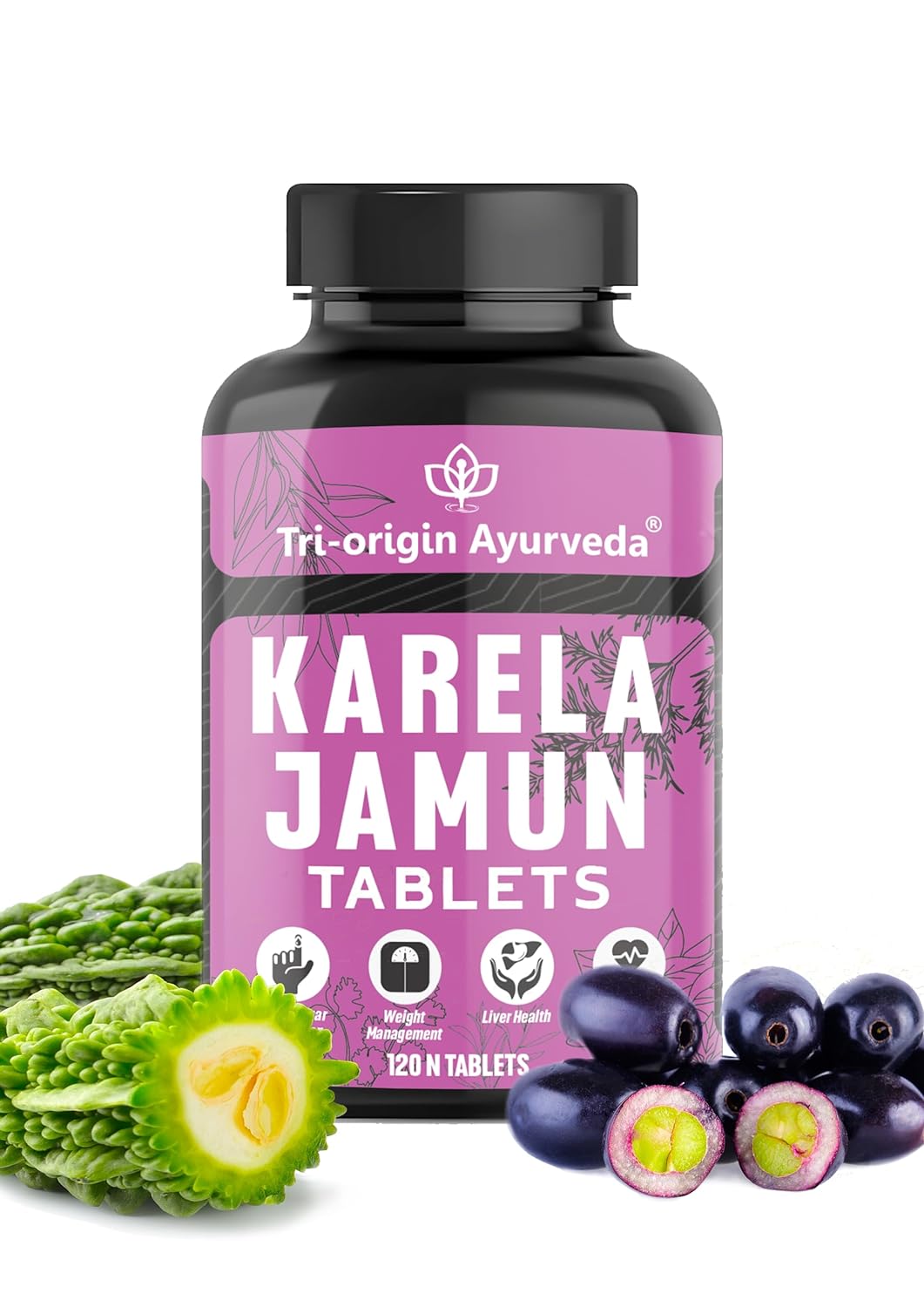 Tri-Origin Ayurveda Karela & Jamun 1000mg - 120 Tab - DesiPick