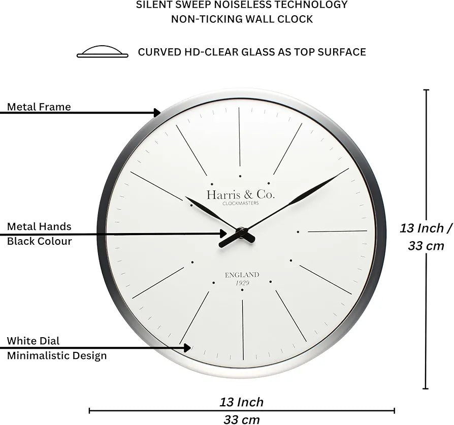 Harris & Co. Clockmasters Premium Luxury Analog Wall Clock Minimalist ...