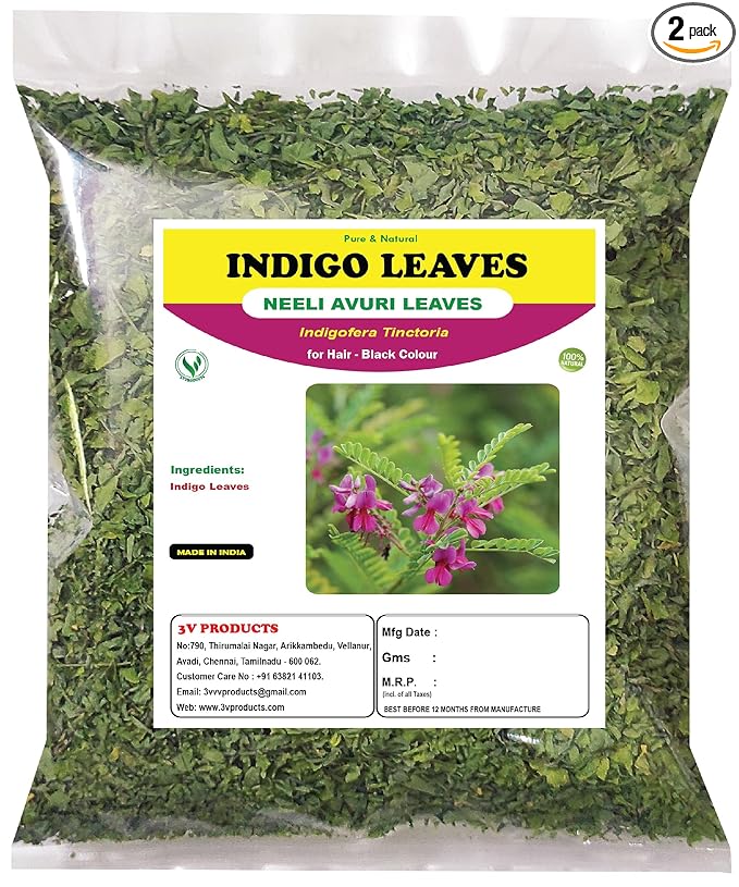 3V Products Indigo Dry Leaves for Hair Black Colour - Pack of 2 - 100 ...