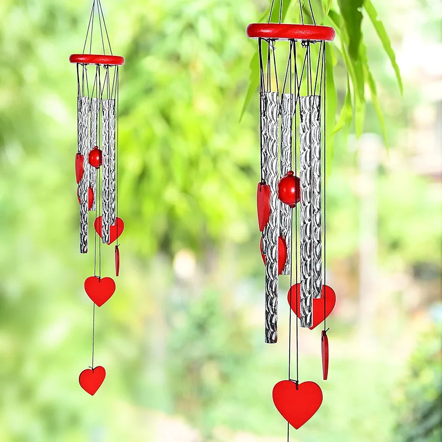 Heart Shape Wind Chime with Silver Pipes Wind Chime -017 - DesiPick