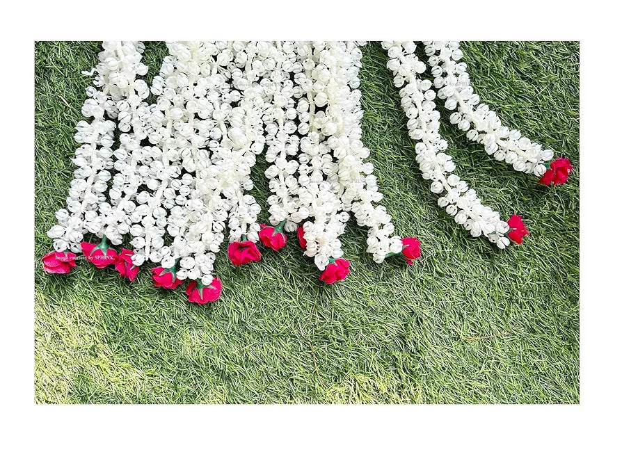 Artificial Jasmine Buds & Rose Strings Garlands Dark Pink - DesiPick