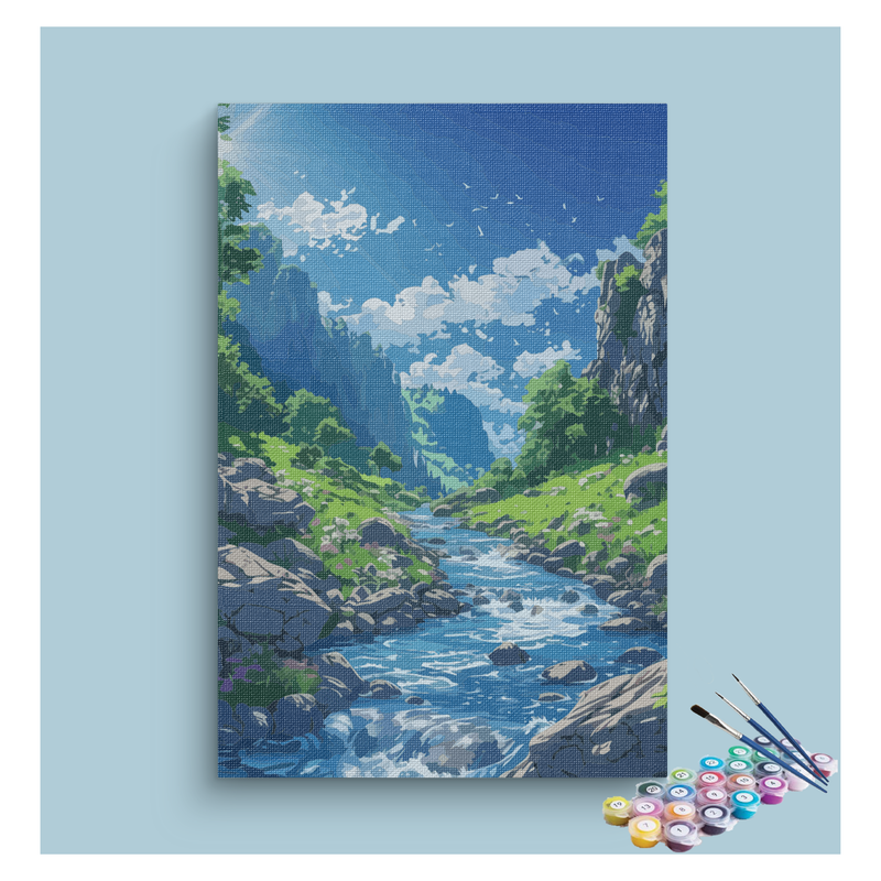 Eazy Arts Mountain Stream and Valley Paint by Numbers Kit - DesiPick