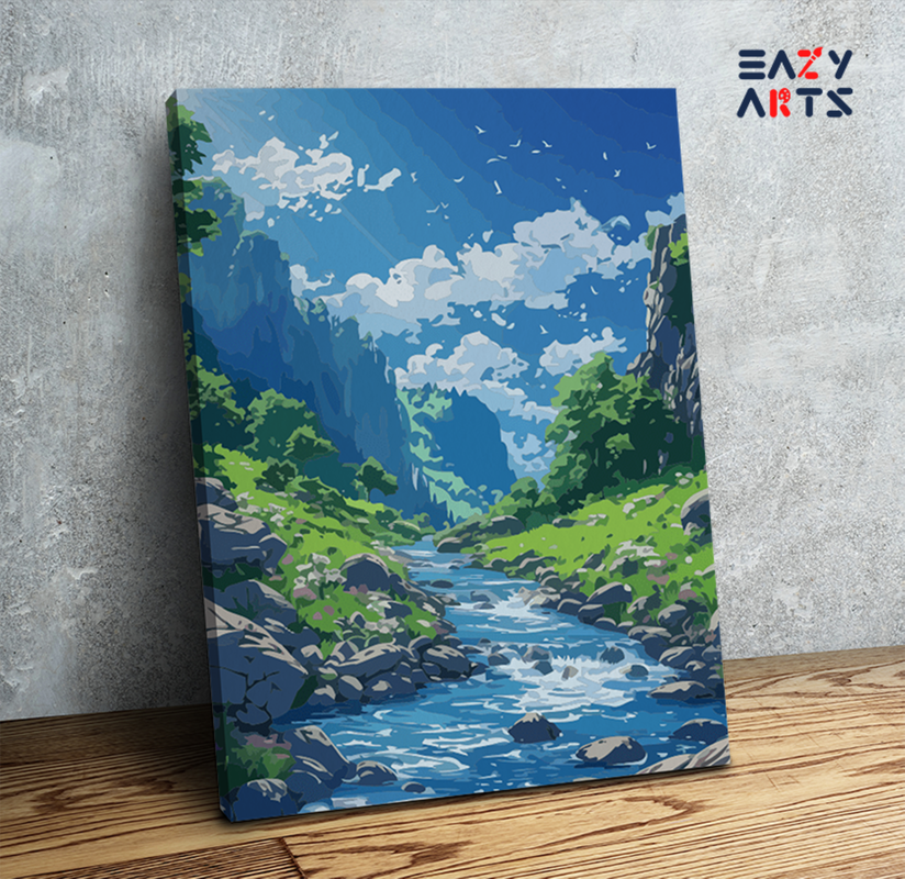 Eazy Arts Mountain Stream and Valley Paint by Numbers Kit - DesiPick