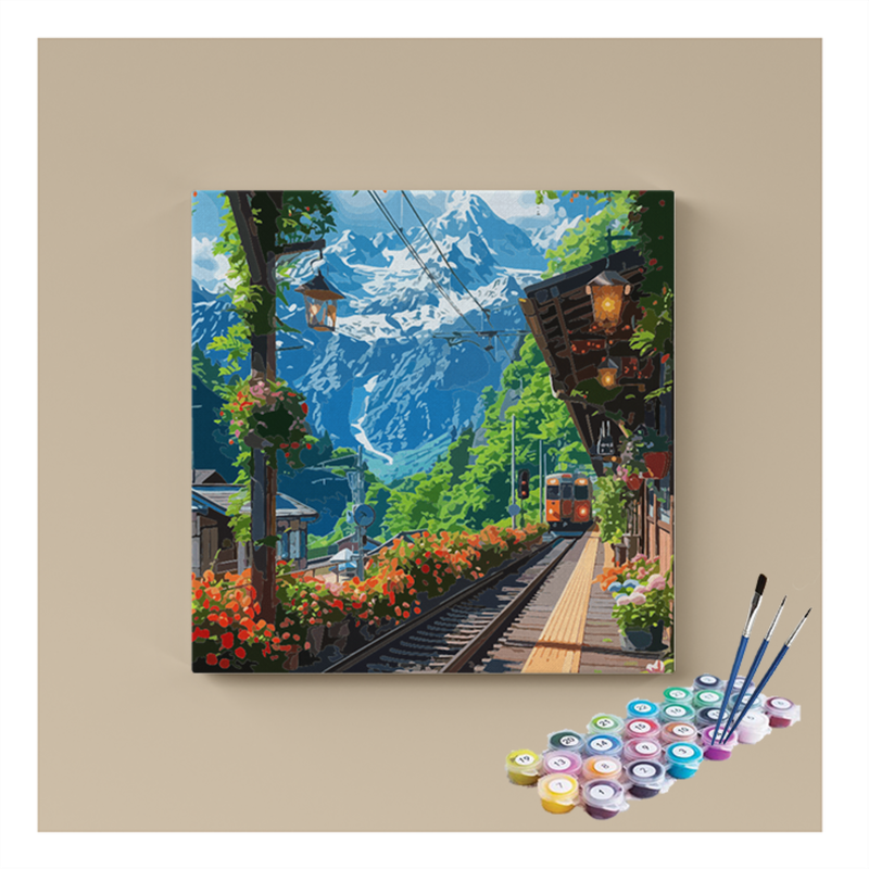 Eazy Arts Scenic Mountain Railway Paint by Numbers Kit - DesiPick