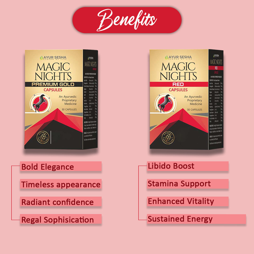 Ayursesha Magic Nights Premium Gold and Red Capsules Combo - DesiPick