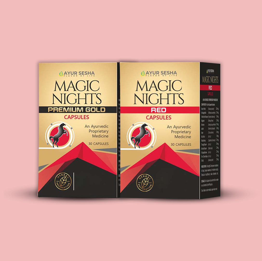 Ayursesha Magic Nights Premium Gold and Red Capsules Combo - DesiPick