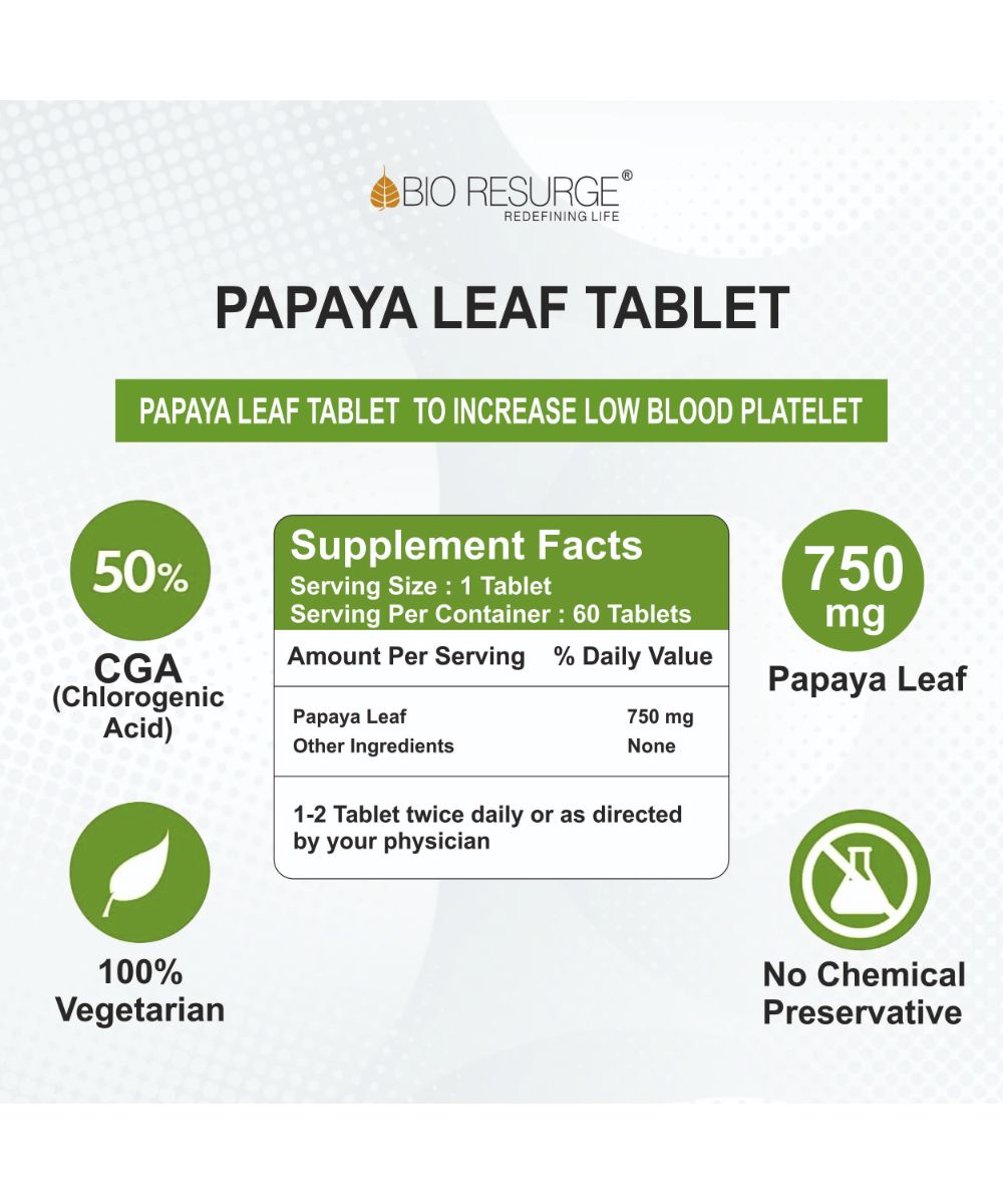 Bio Resurge Papaya Leaf Tablets - 60 tablets - DesiPick