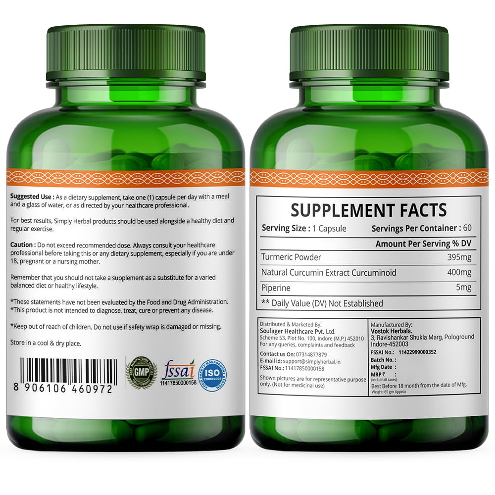 Simply Herbal Pure Turmeric Curcumin & Piperine Extract 800mg - 60 tab ...