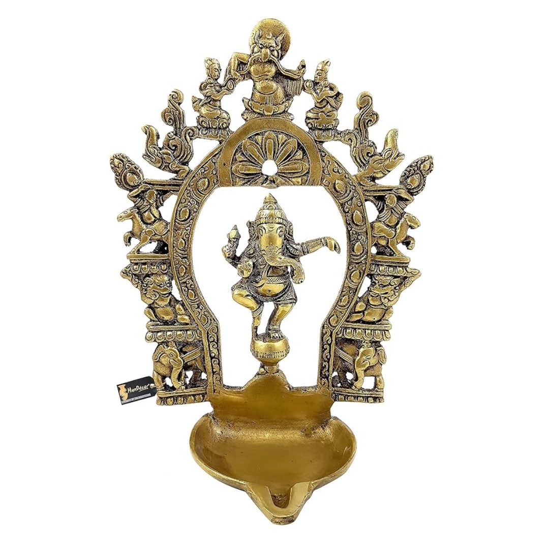 Two Moustaches Brass Ethnic Indian Carving Dancing Ganesha Design Diya ...