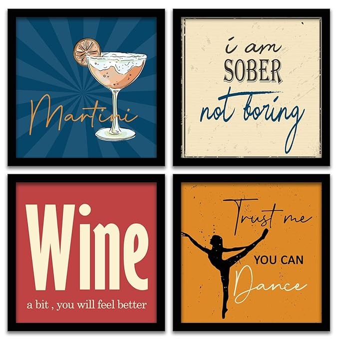 Kotart I'm Sober Framed Wall Posters Bar Theme Frames - Set of 4 - DesiPick