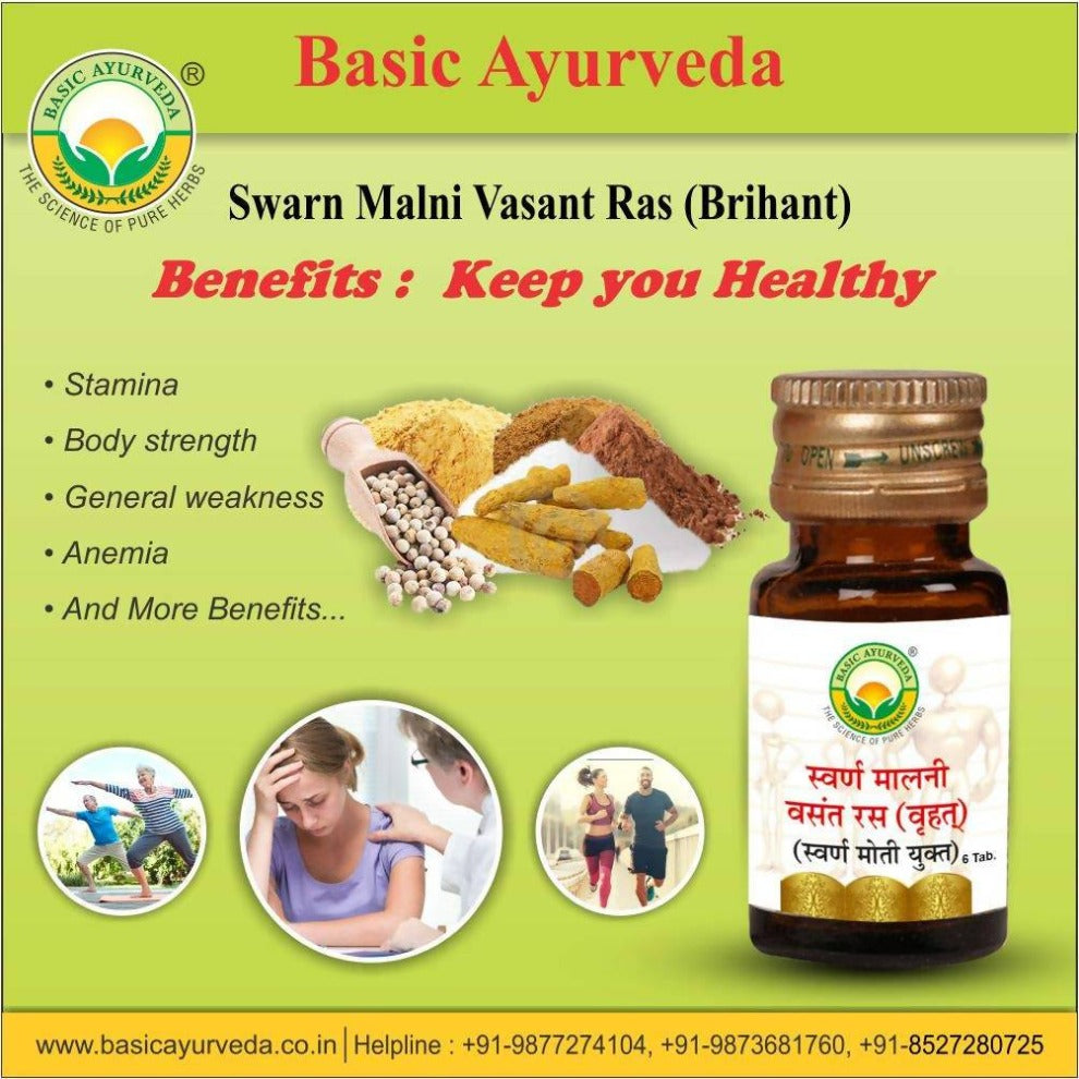 Basic Ayurveda Swarn Malni Vasant Ras (With Gold) Tablets - 30 Tablets ...